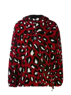 MSGM Animal Print Shearling Hooded Sweater - Red