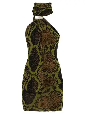 Attico Python Printed Mini Dress Green,multi