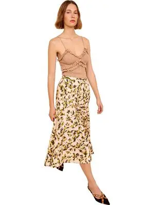 Ulla Johnson Annika High Waist Asymmetrical Midi Skirt In Graphic Bloom - Lucent