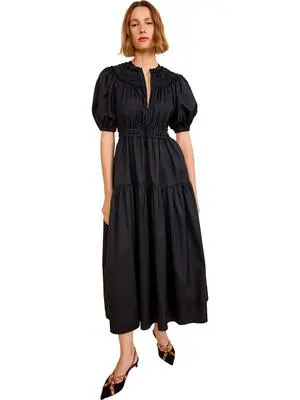 Ulla Johnson Othella Short Sleeve Midi Dress - Noir