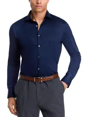 Canali Cotton Jersey Slim Fit Sport Shirt - Navy