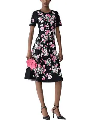 Carolina Herrera Short Sleeve Fit And Flare Dress - Black Multi
