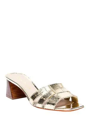 Santoni Laminated Leather Mid-heel Sandals - Gold Laminated