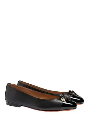 Santoni Leather And Patent Leather Ballerina Flat - Black