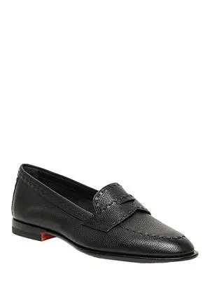 Santoni Tumbled Leather Penny Loafer - Black
