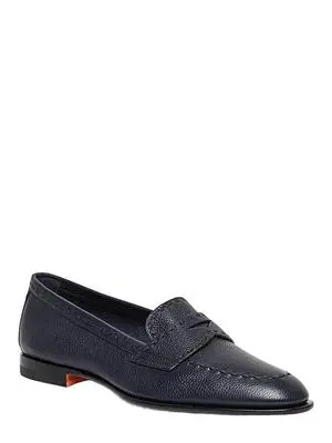 Santoni Tumbled Leather Penny Loafer Navy
