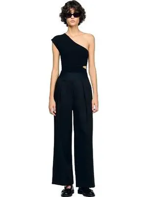 Sandro Asymmetric Knit Bodysuit - Black