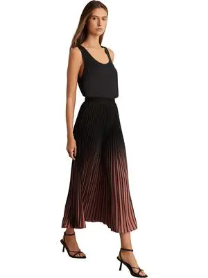 REISS Ombré Pleated Midi Skirt - Black/pink