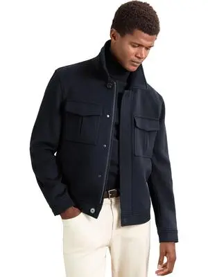 REISS Wool Blend Twin Pocket Zipped Jacket - Navy