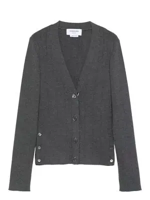 Thom Browne Pointelle Ribbed Knit Cardigan - Grey