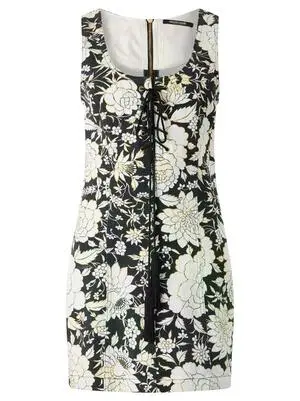 Roberto Cavalli Floral Lace-up Mini Dress - White