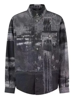 Roberto Cavalli Abstract-print Denim Shirt - Black