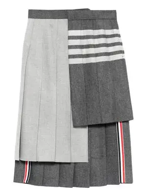 Thom Browne 4-bar Stripes Pleated Midi Skirt - Grey