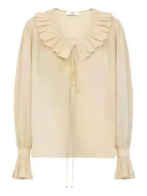 Chloé Cotton Blouse With Ruffled Cuffs - Neutrals