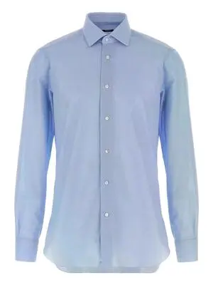 BARBA NAPOLI Honeycomb-pattern Cotton Shirt - Blue