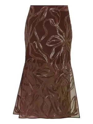 Brunello Cucinelli Floral-sequin Midi Skirt - Brown