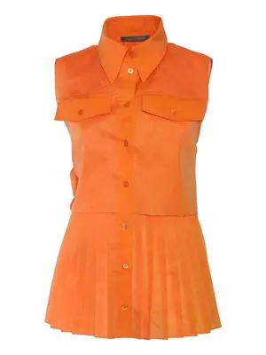 Alberta Ferretti Pleated Blouse With Bow Detail - Orange