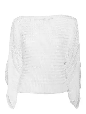 Alberta Ferretti Draped Open Knit Sweater - White