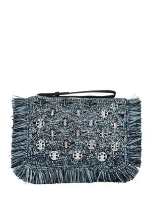 Rabanne Raffia Pouch - Blue Denim Silver