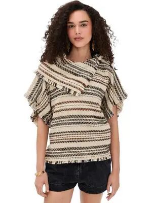 Isabel Marant Ilianie Striped Tweed Sweater - Ecru