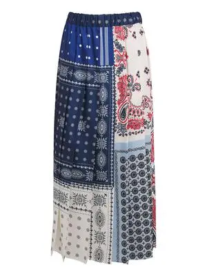 Max Mara Silk Patchwork Maxi Skirt - Blue