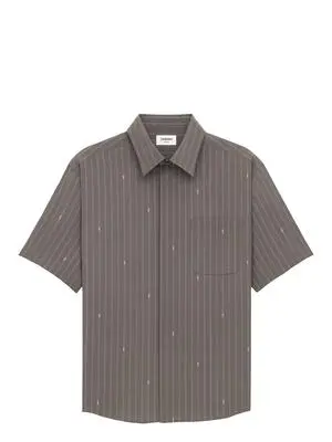 Saint Laurent Silk Stripe Cassandre Shirt - Grey