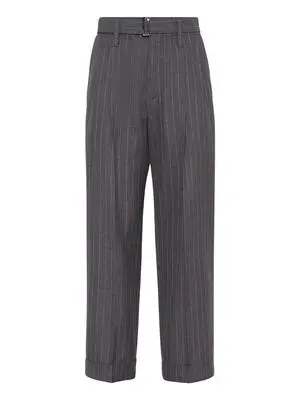 Brunello Cucinelli Virgin Wool Wide-leg Tailored Trousers - Grey
