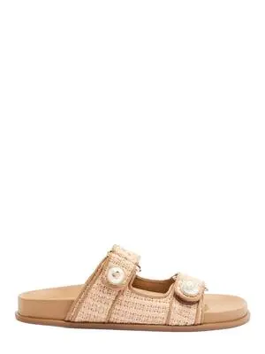 JIMMY CHOO Fayence Embellished Raffia Sliders - Beige