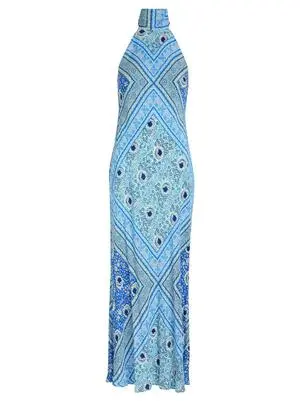 Rixo Maura Patterned Halter-Neck Midi Dress Blue