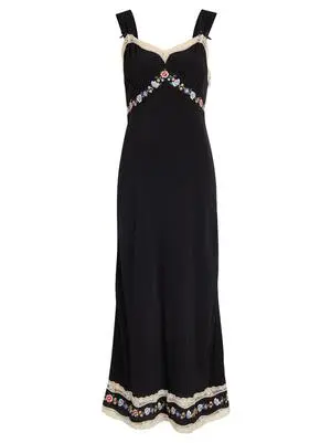 Rixo Lucie Floral-embroidered Chiffon Midi Dress - Black