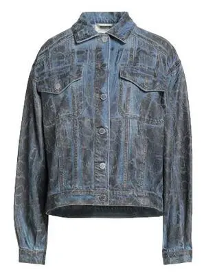 Alberta Ferretti Snakeskin-print Denim Trucker Jacket - Blue