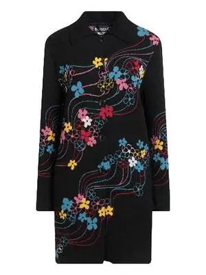 Moschino Virgin Wool Floral-print Coat - Black