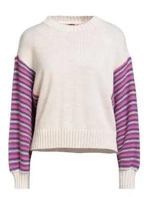 ANGELA MELE MILANO Striped Lightweight Knit Sweater With Fringes - White