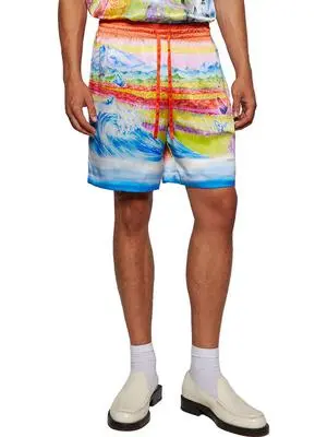 Casablanca Butterfly Mountain Drawstring Silk Shorts - Multi