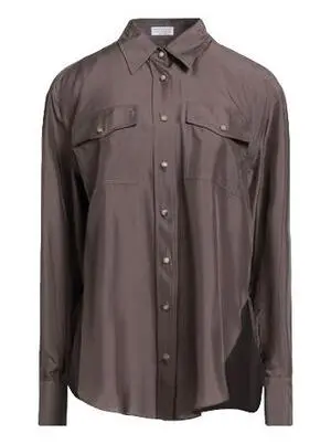 Brunello Cucinelli Silk Shirt With Appliqués - Grey