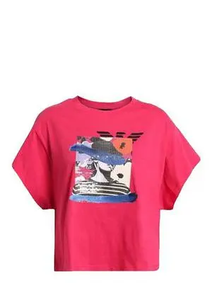 Emporio Armani Cotton T-shirt With Appliqués - Magenta