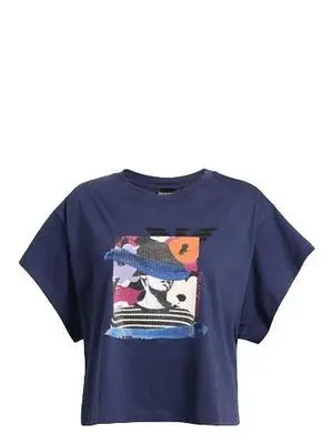 Emporio Armani Cotton T-shirt With Appliqués - Navy