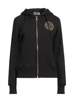 Versace Cotton-elastane Fleece Sweatshirt With Embroidered Logo - Black
