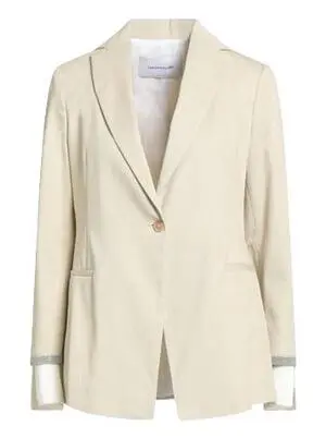 Fabiana Filippi Single-breasted Twill Blazer With Appliqués And Knitted Trims - Beige