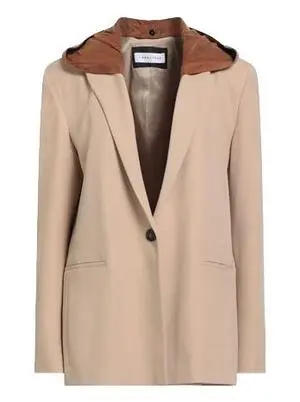 CARACTÈRE Single-Breasted Blazer With Detachable Hood Beige