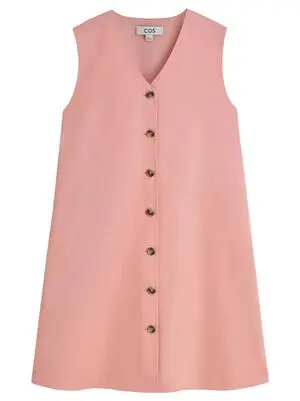 Cos Buttoned Pima Cotton Mini Dress Pink