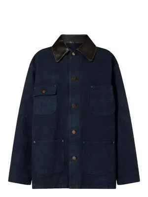 Prada Oversized Cotton Jacket With Leather Trim - Blue