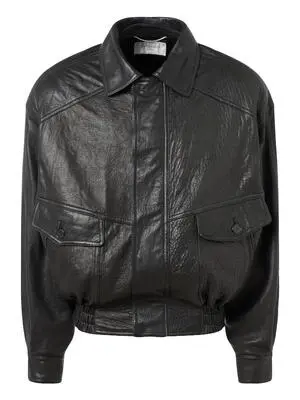Saint Laurent Leather Bomber Jacket - Black