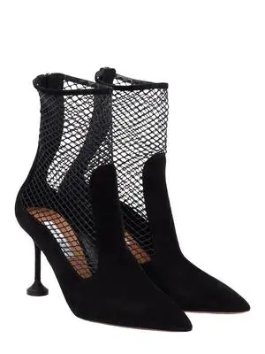 AQUAZZURA Dawn 85 Suede And Mesh Ankle Boots - Black