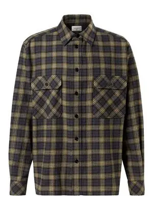 Saint Laurent Checked Wool Overshirt - Green
