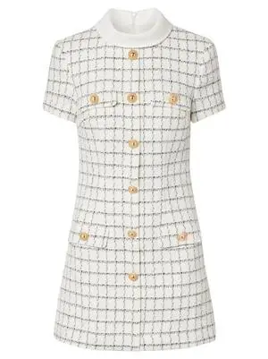 SELF-PORTRAIT Checked Bouclé Minidress - White