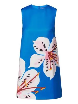 LEO LIN Yvonne Floral Satin Mini Dress - Blue