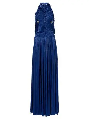 Costarellos Ruched Halterneck Georgette Gown - Blue