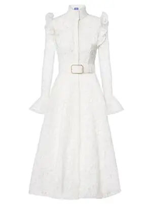 LEO LIN Aliyah Belted Lace Midi Dress - White