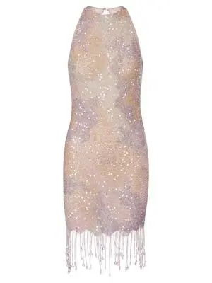 CLIO PEPPIATT Fringed Sequined Minidress - Pink